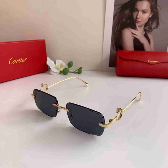 Accessories | Cartier Style Panther Rimless Sunglasses Black Lenses ...